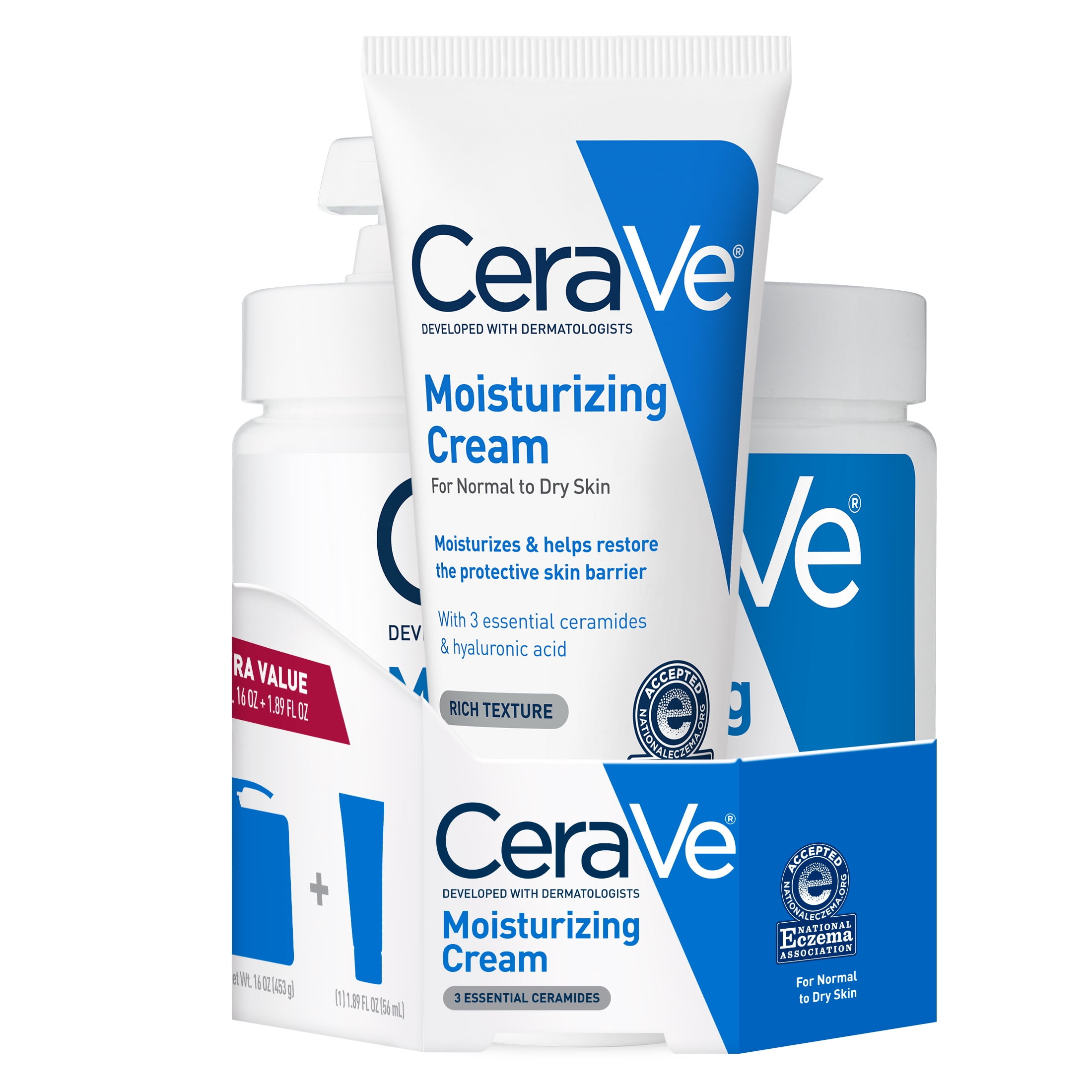 (2 pack) CeraVe Moisturizing Cream for Normal to Dry Skin, 16 oz Pump ...