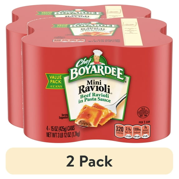 (2 pack) Chef Boyardee Mini Ravioli, Beef Ravioli in Pasta Sauce, Ready ...