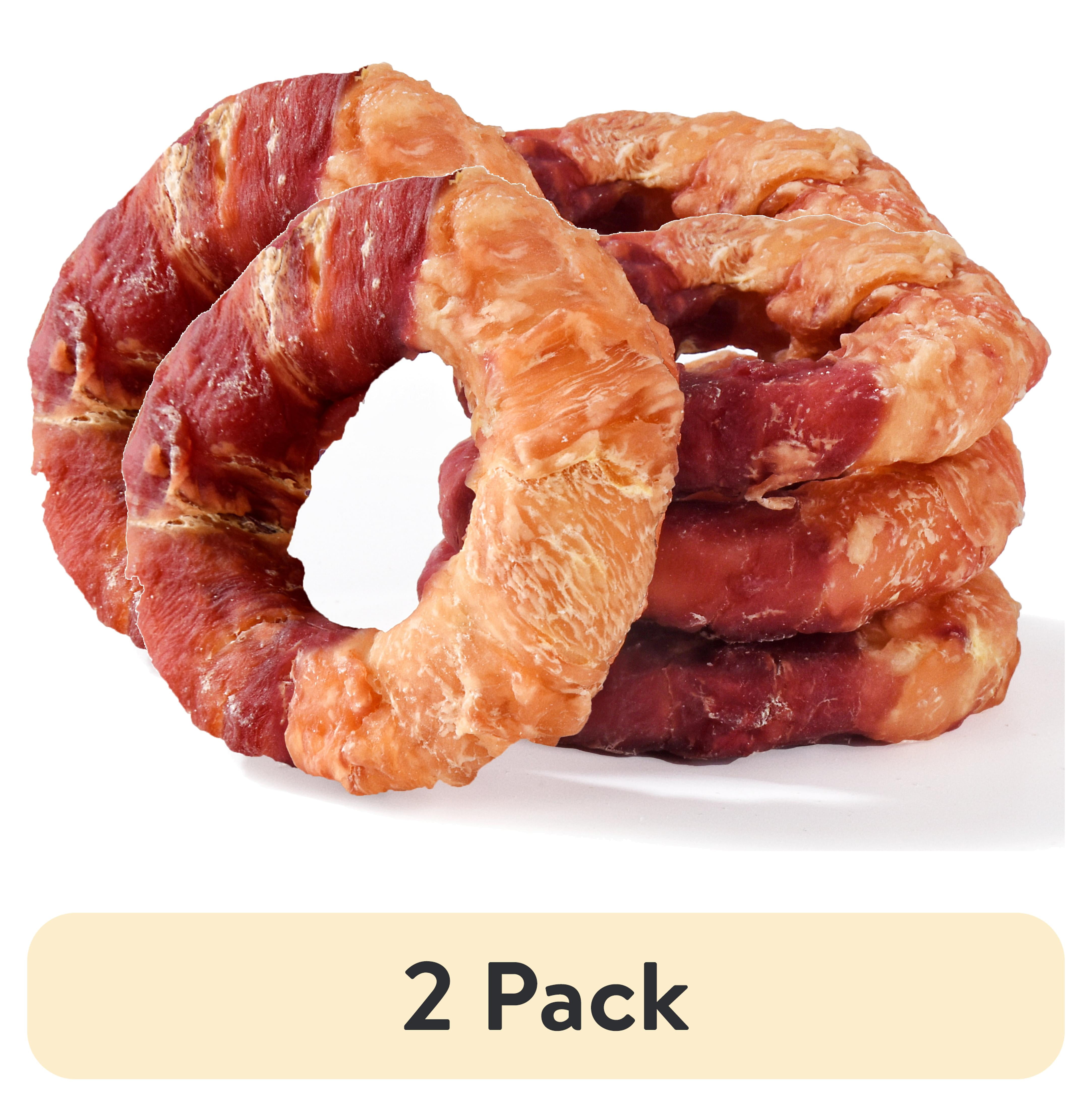 (2 pack) Pawmate Chicken & Duck Wrapped Rawhide Donut, Long Lasting ...