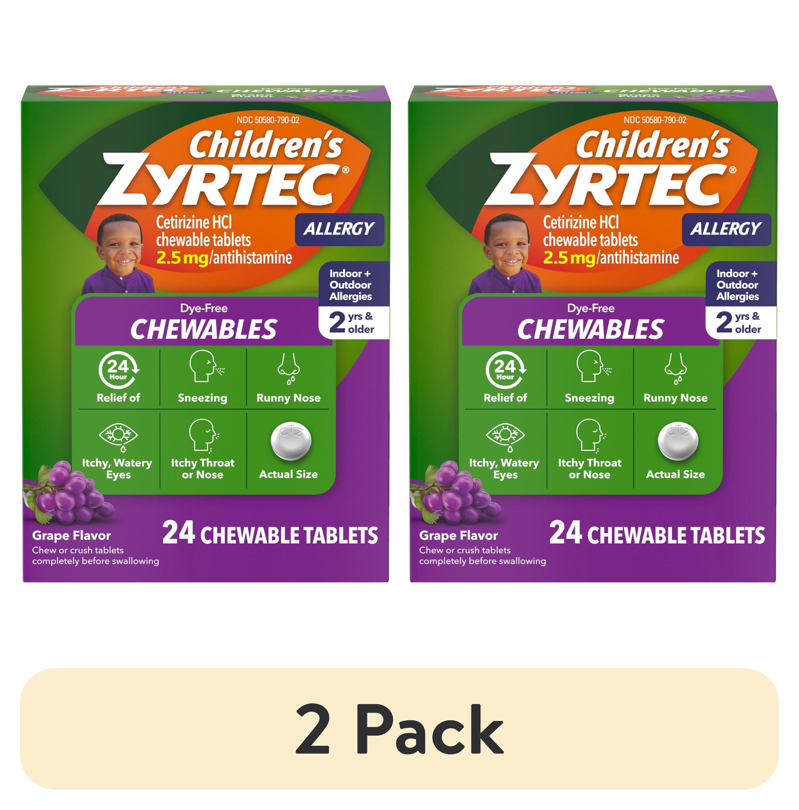 (2 pack) Children's Zyrtec 24 Hr 2.5 mg Allergy Chews for Ages 2 ...