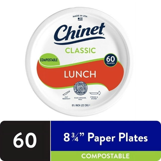 (2 pack) Chinet Classic Premium Lunch Paper Plates, 8 3/4", White, 60 ...