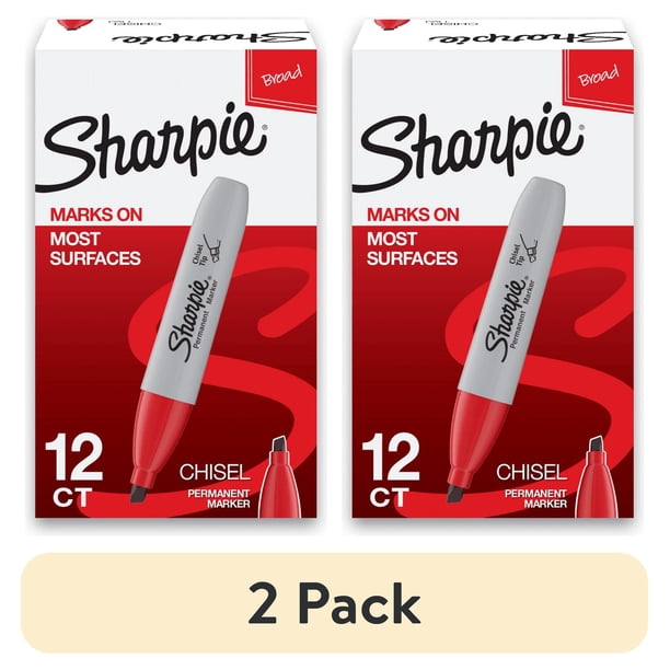 (2 pack) Sharpie Permanent Marker 5.3mm Chisel Tip Red Dozen 38202 ...
