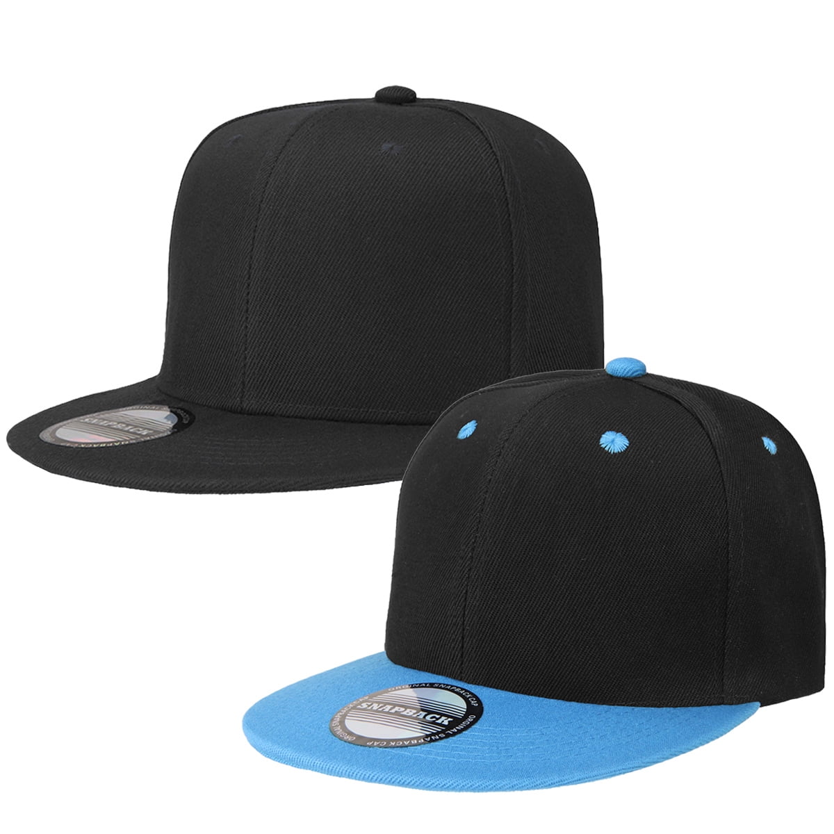 2-pack Classic Plain Snapback Hat Cap, Hip Hop Style, Flat Bill, Solid ...