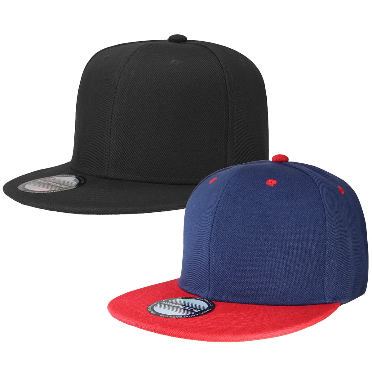 2-pack Classic Snapback Hat Cap Hip Hop Style Flat Bill Blank Solid ...