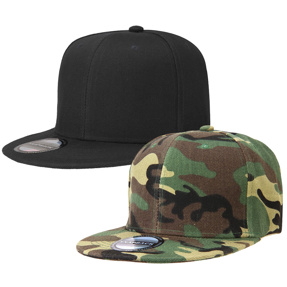 2-pack Classic Snapback Hat Cap Hip Hop Style Flat Bill Blank Solid ...
