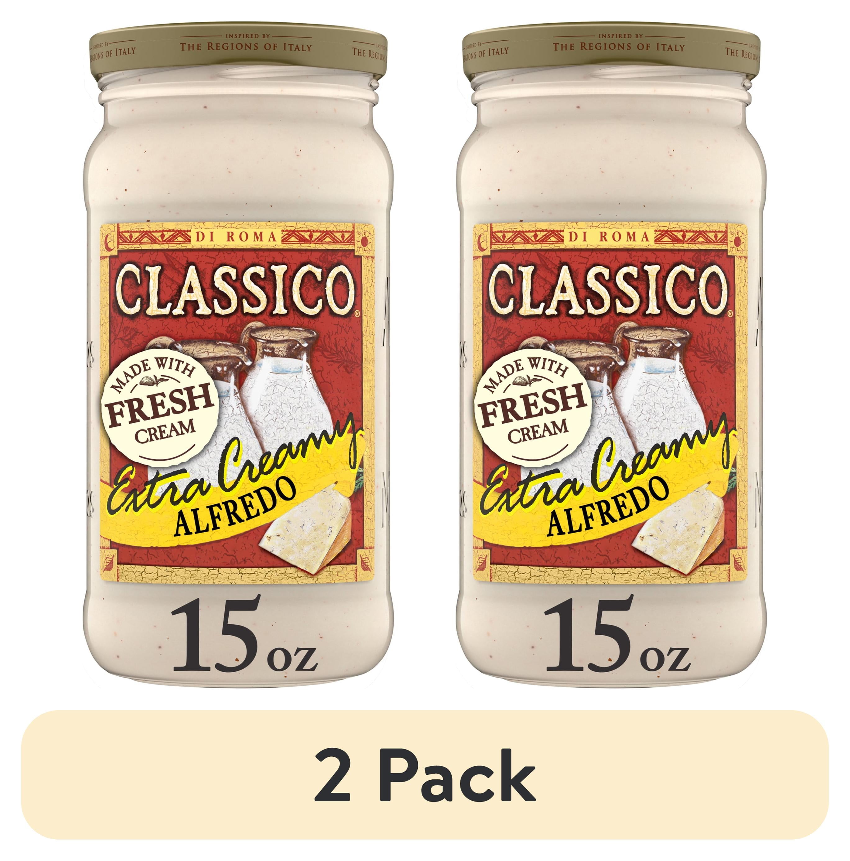 (2 pack) Classico Extra Creamy Alfredo Pasta Sauce, 15 oz Jar - Walmart.com