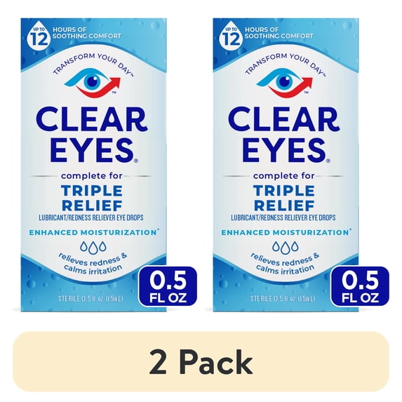 (2 pack) Clear Eyes Triple Relief Lubricant Eye Drops, 0.5 fl oz ...