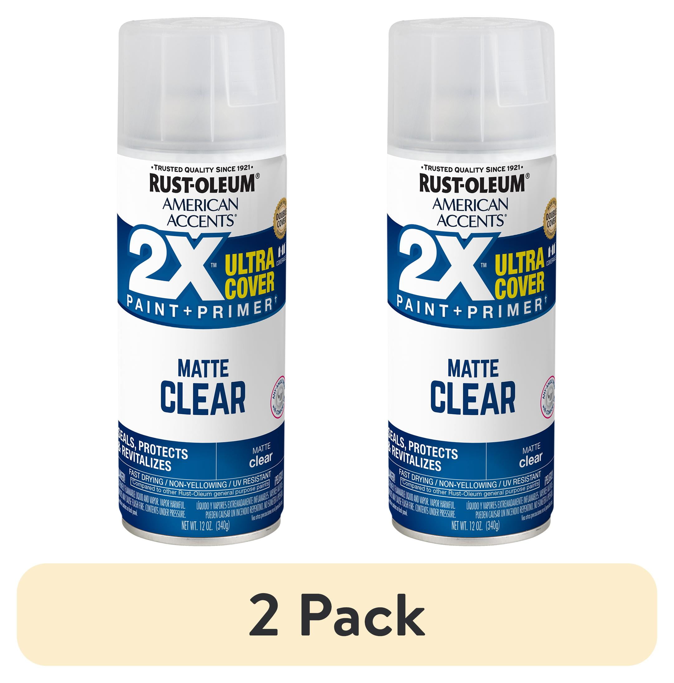 (2 pack) Clear, Rust-Oleum American Accents 2X Ultra Cover Matte Spray ...