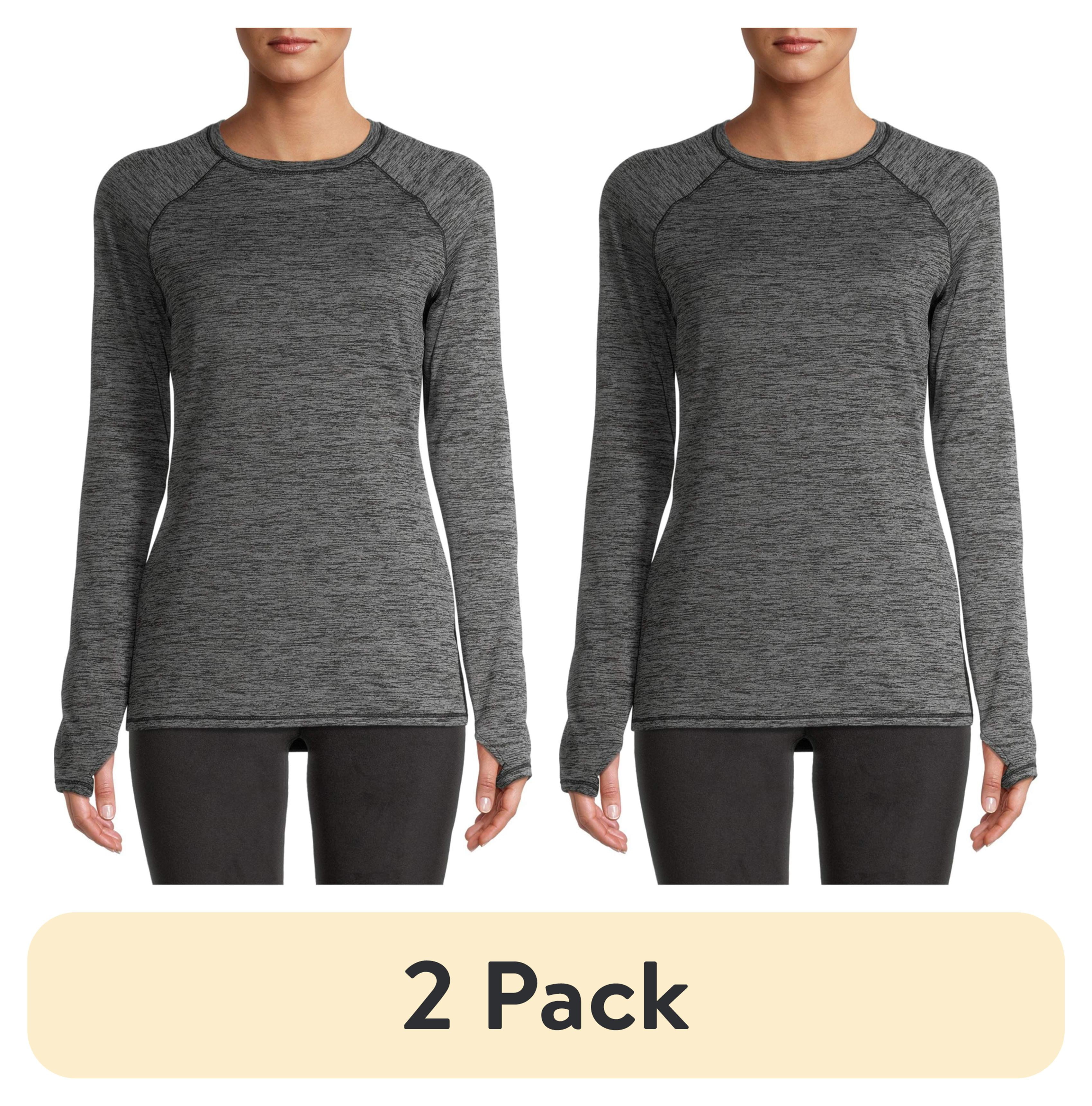 (2 pack) ClimateRight by Cuddl Duds Women's Plush Warmth Crew Neck Base Layer Top, Sizes XS to ...