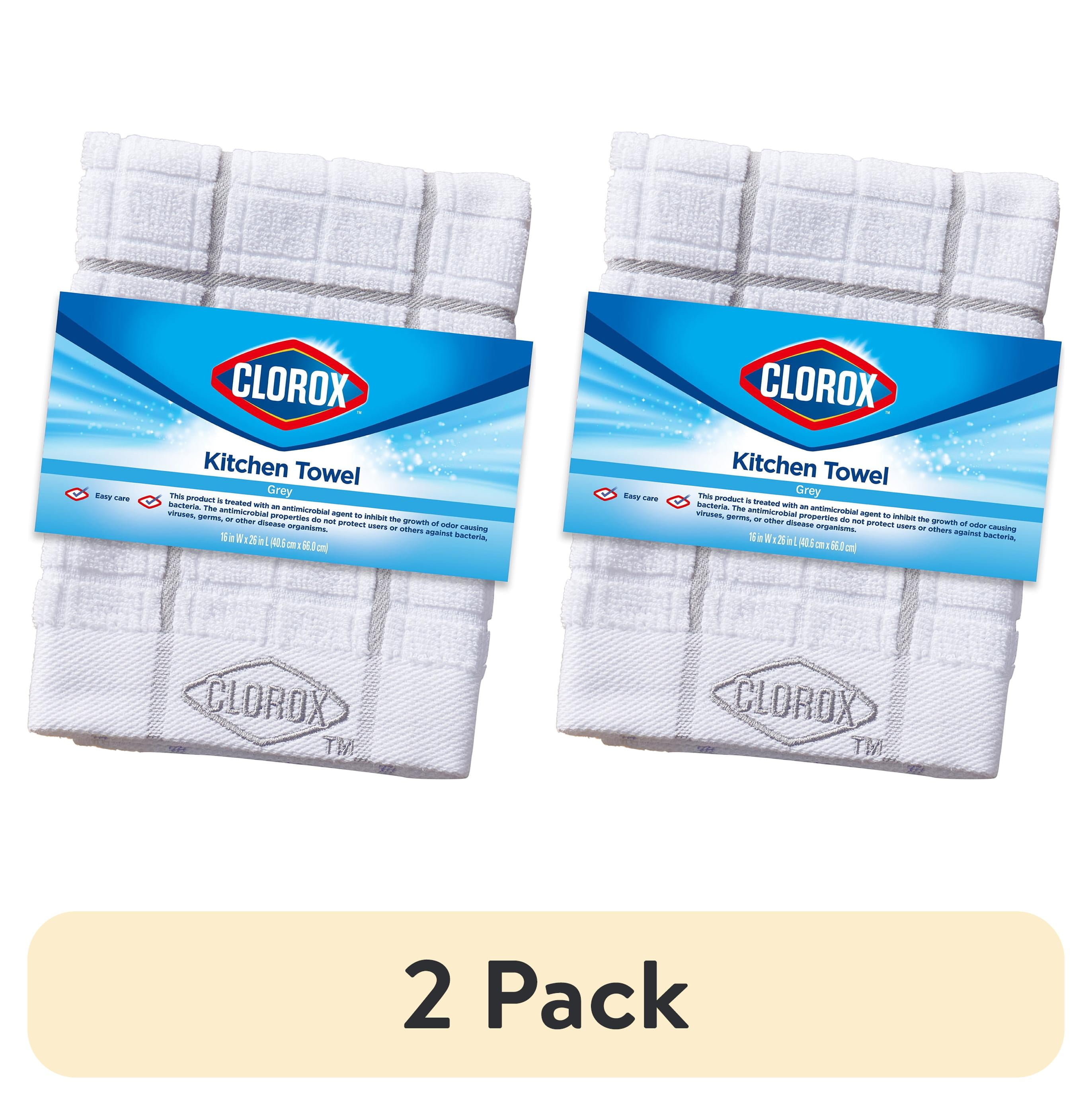 Clorox Cotton Kitchen Towels 2 Pack, Absorbent, Antibacterial, Gray, 13 ...