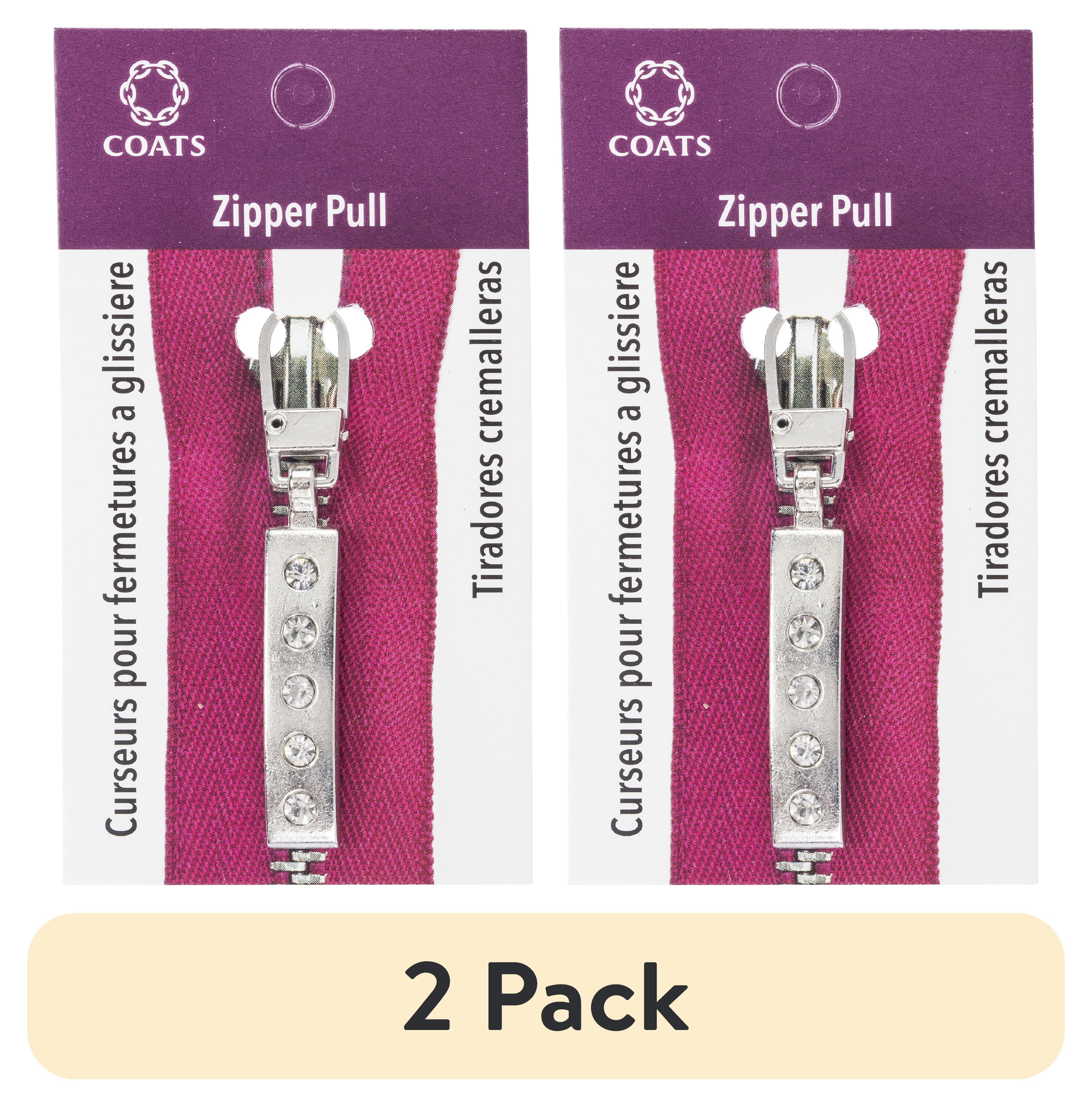 (2 pack) Coats & Clark Zipper Pulls, Metal, Silver 5 Stone Bar ...