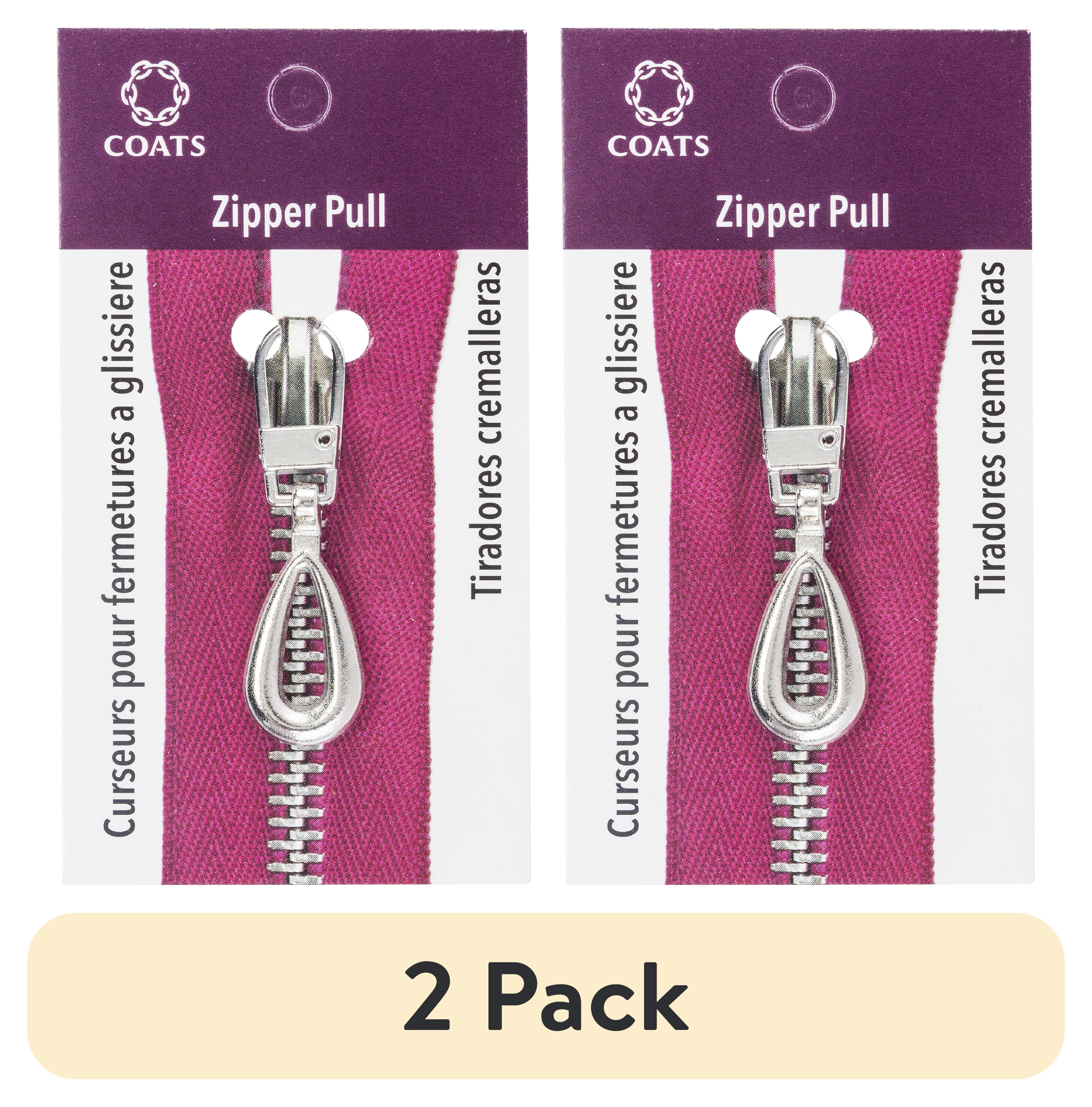 (2 pack) Coats & Clark Zipper Pulls, Metal, Silver Open Teardrop ...