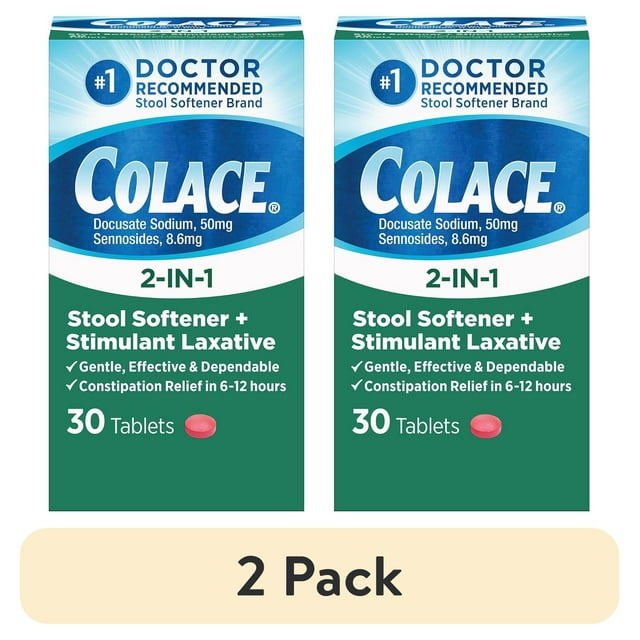 (2 pack) Colace 2-in-1 Stool Softener with Stimulant Laxative Tablets ...