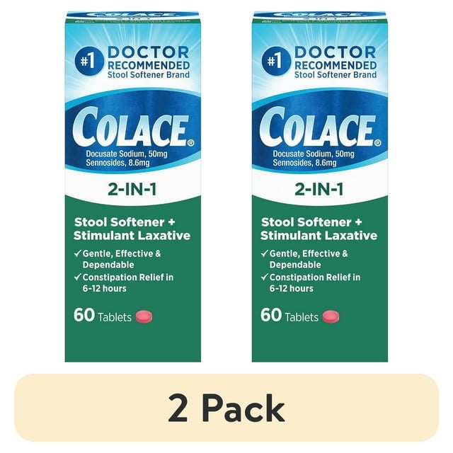 (2 pack) Colace 2-in-1 Stool Softener with Stimulant Laxative Tablets ...