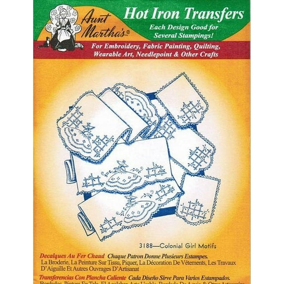 (2 pack) Colonial Girl Motifs Aunt Martha's Hot Iron Embroidery ...