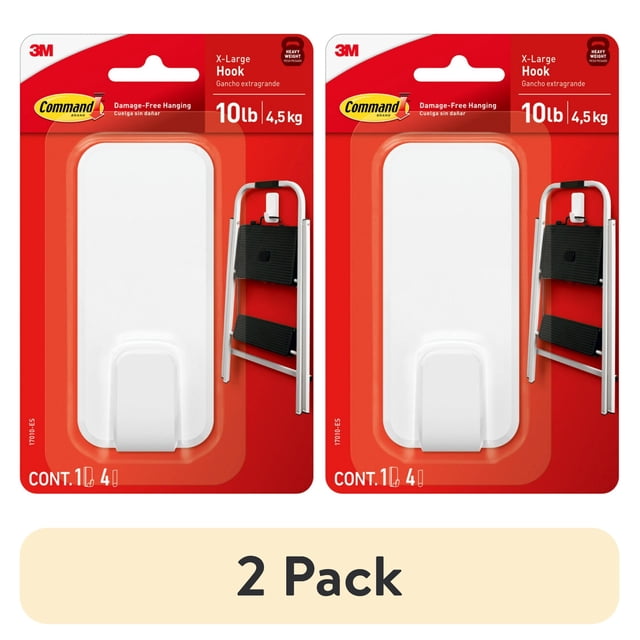 (2 pack) Command 10 Lb XL Heavyweight Wall Hook, White, Damage Free Decorating, 1 Command Hook ...