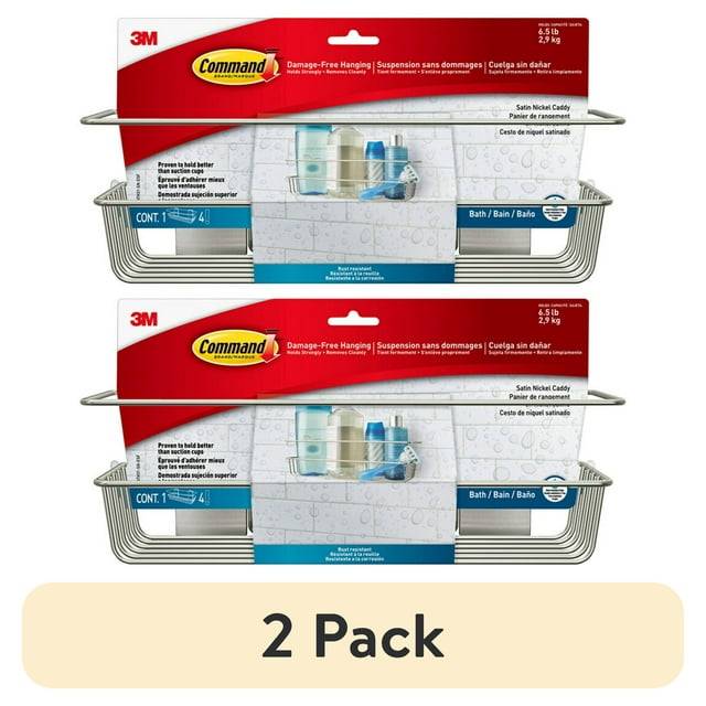 (2 pack) Command Bath Shower Caddy, Satin Nickel, 1 Caddy, 4 Water ...