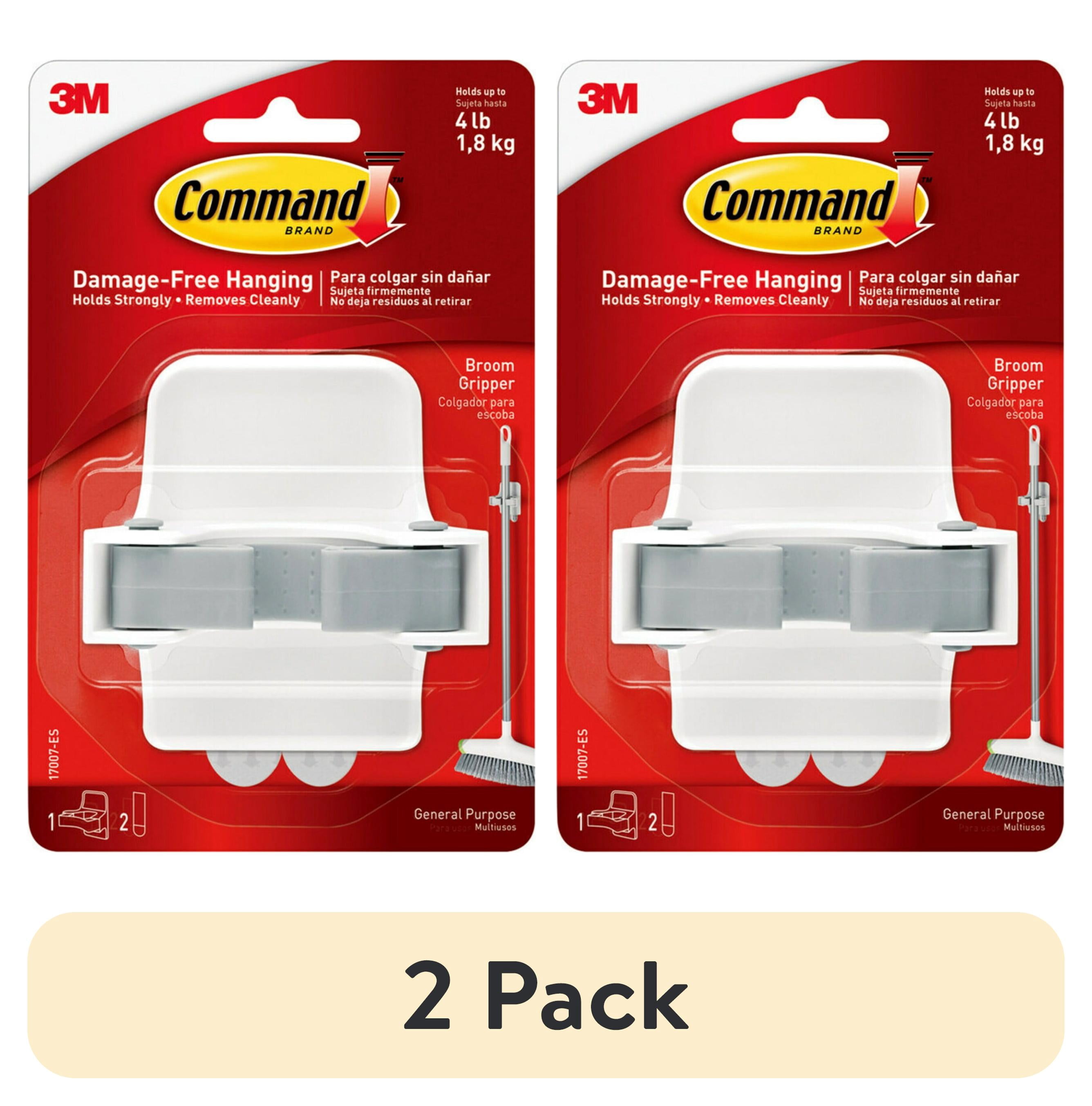 (2 pack) Command Broom and Mop Grippers Wall Hook, White, Damage Free ...