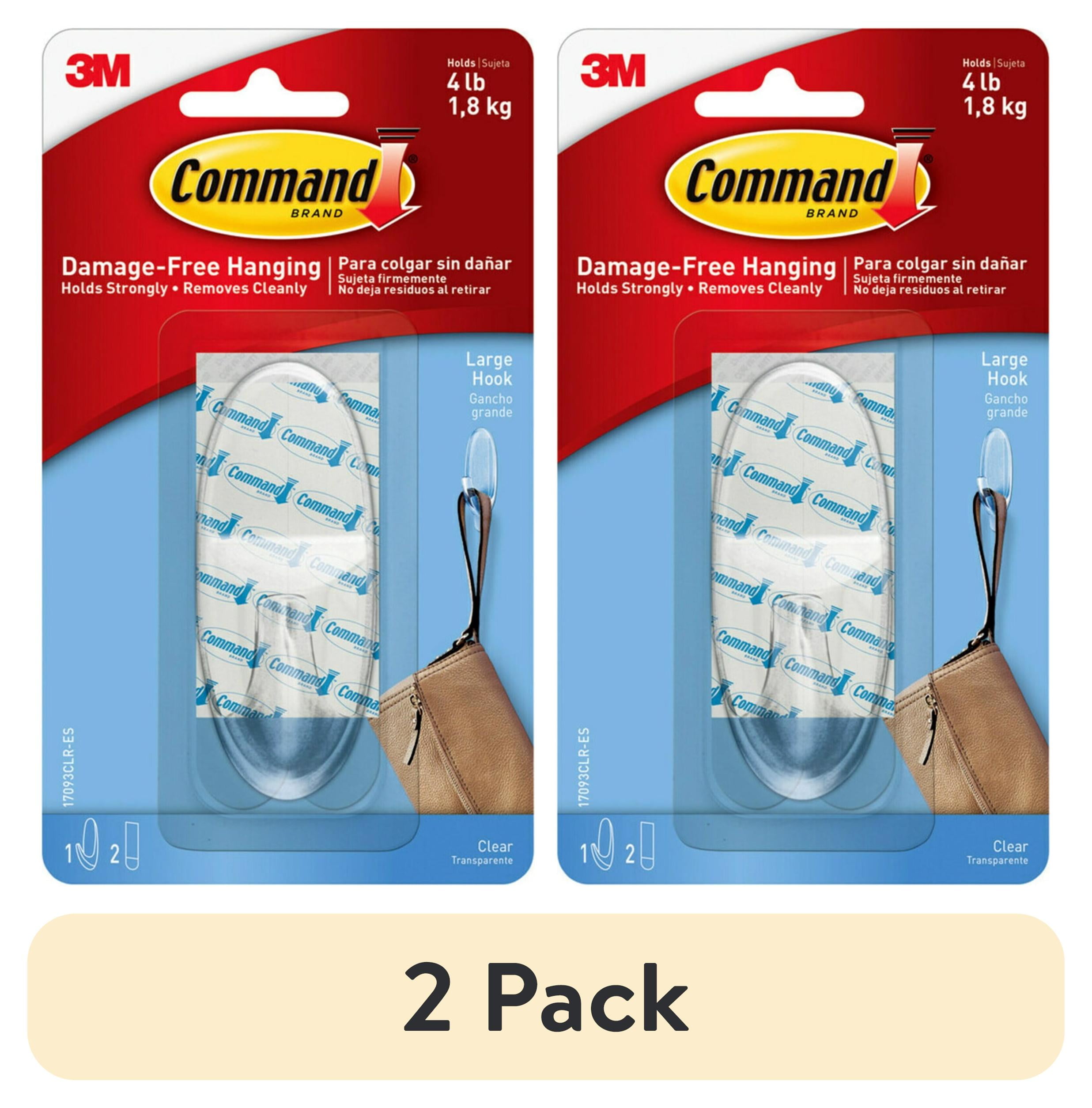 (2 pack) Command Clear Hook with Clear Strips, Large, 1 Hook, 2 Strips ...
