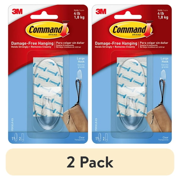 (2 pack) Command Clear Hook with Clear Strips, Large, 1 Hook, 2 Strips ...