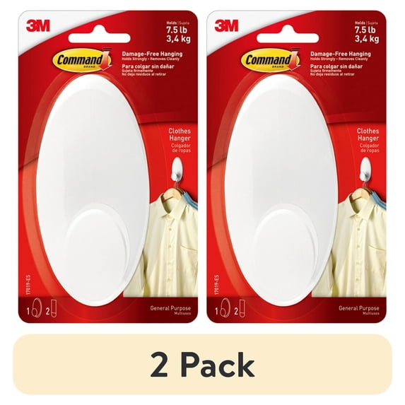Command Clothes Hanger 2 Pack, White, Large, Holds 7.5 lbs, Damage-Free ...