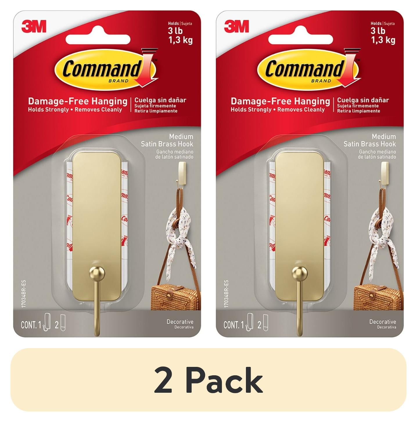 (2 pack) Command Medium Decorative Hooks, Matte Satin Brass, Damage ...