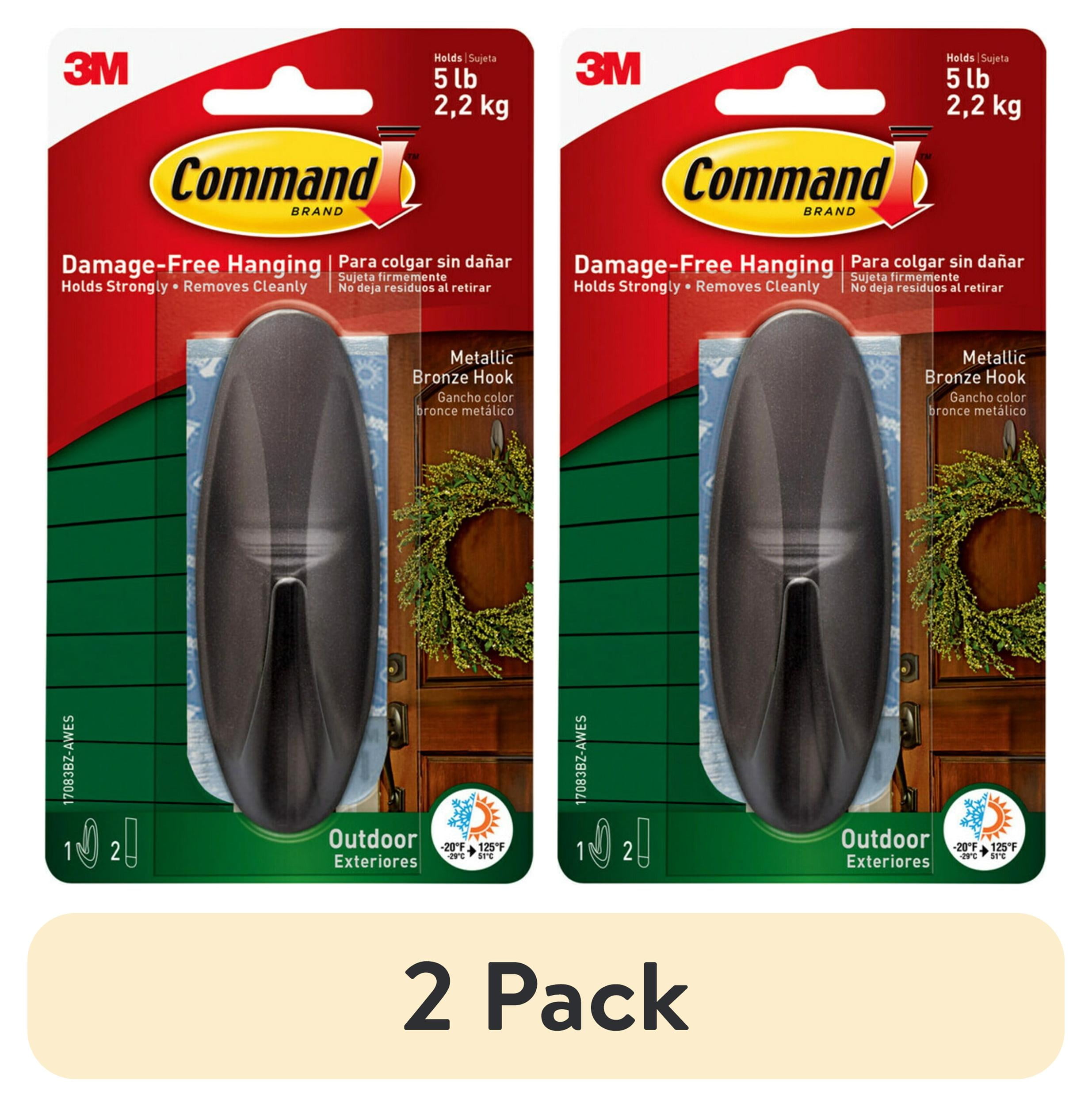 (2 pack) Command Outdoor Metallic Bronze Hook, Large, 1 Hook, 2 Strips ...