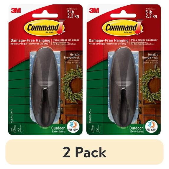 (2 pack) Command Outdoor Metallic Bronze Hook, Large, 1 Hook, 2 Strips ...