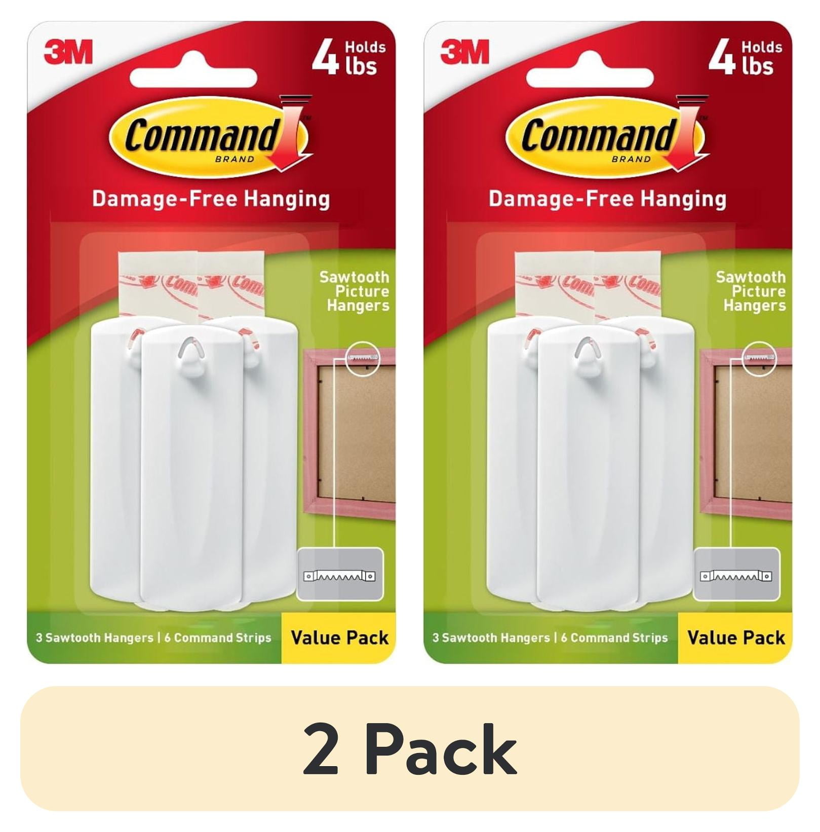 (2 pack) Command Sawtooth Picture Hanger, Holds 4 lbs, White, 3 Hangers, 6 Adhesive Strips ...
