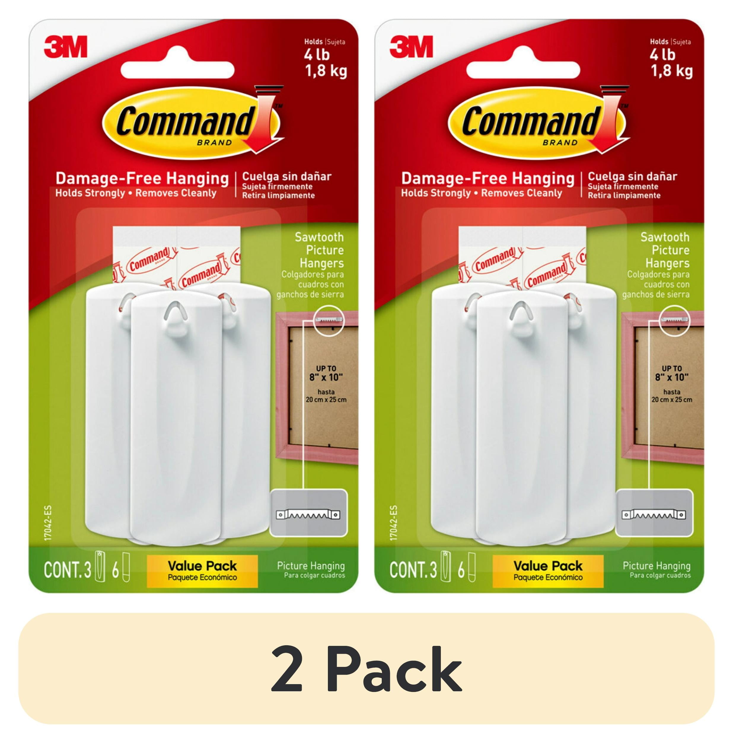 (2 pack) Command Sawtooth Picture Hanger, White, 3 Hangers, 6 Strips ...