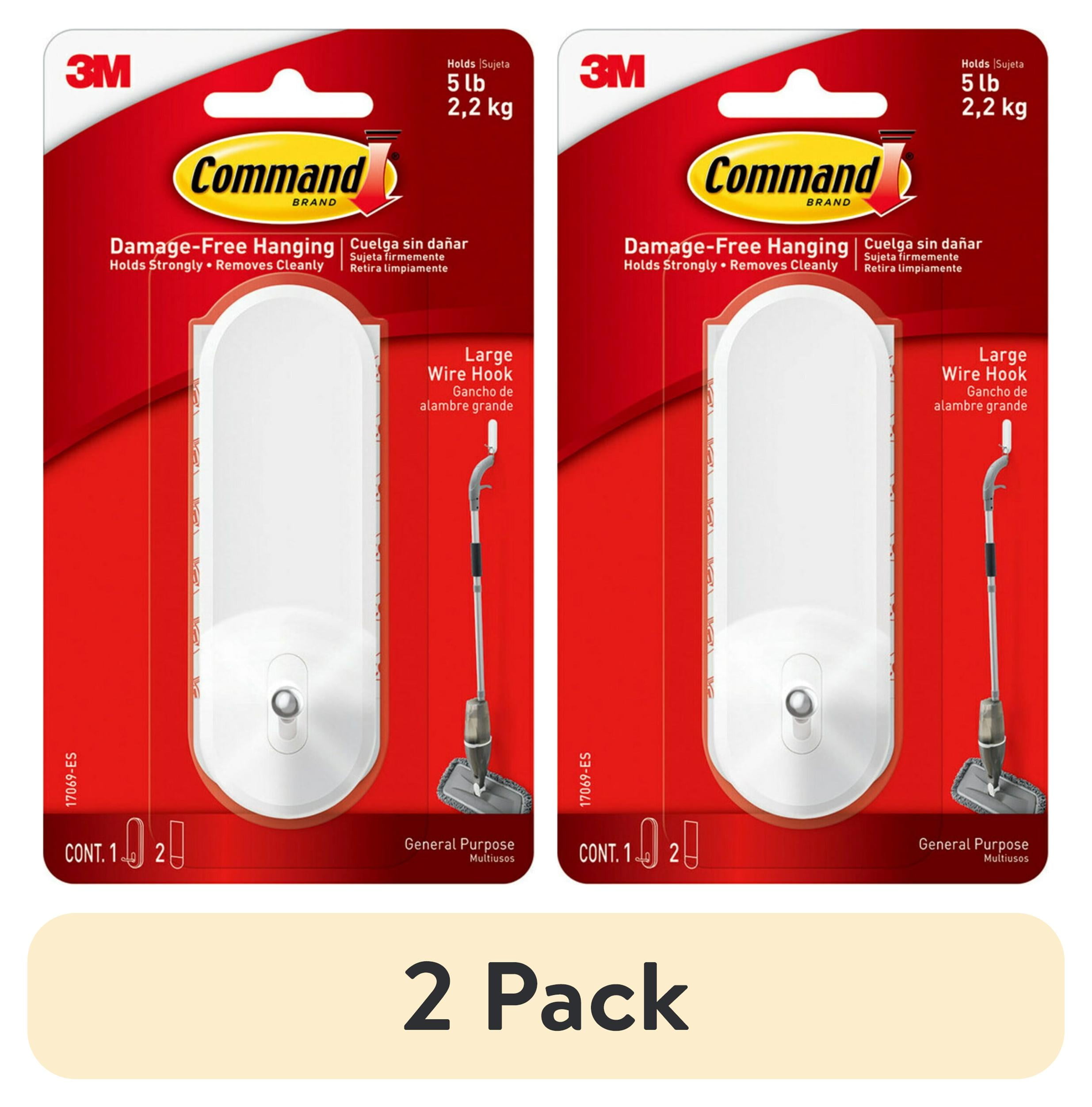 (2 pack) Command Wire Hook, White, Large, 1 Hook, 2 Strips/Pack - Walmart.com