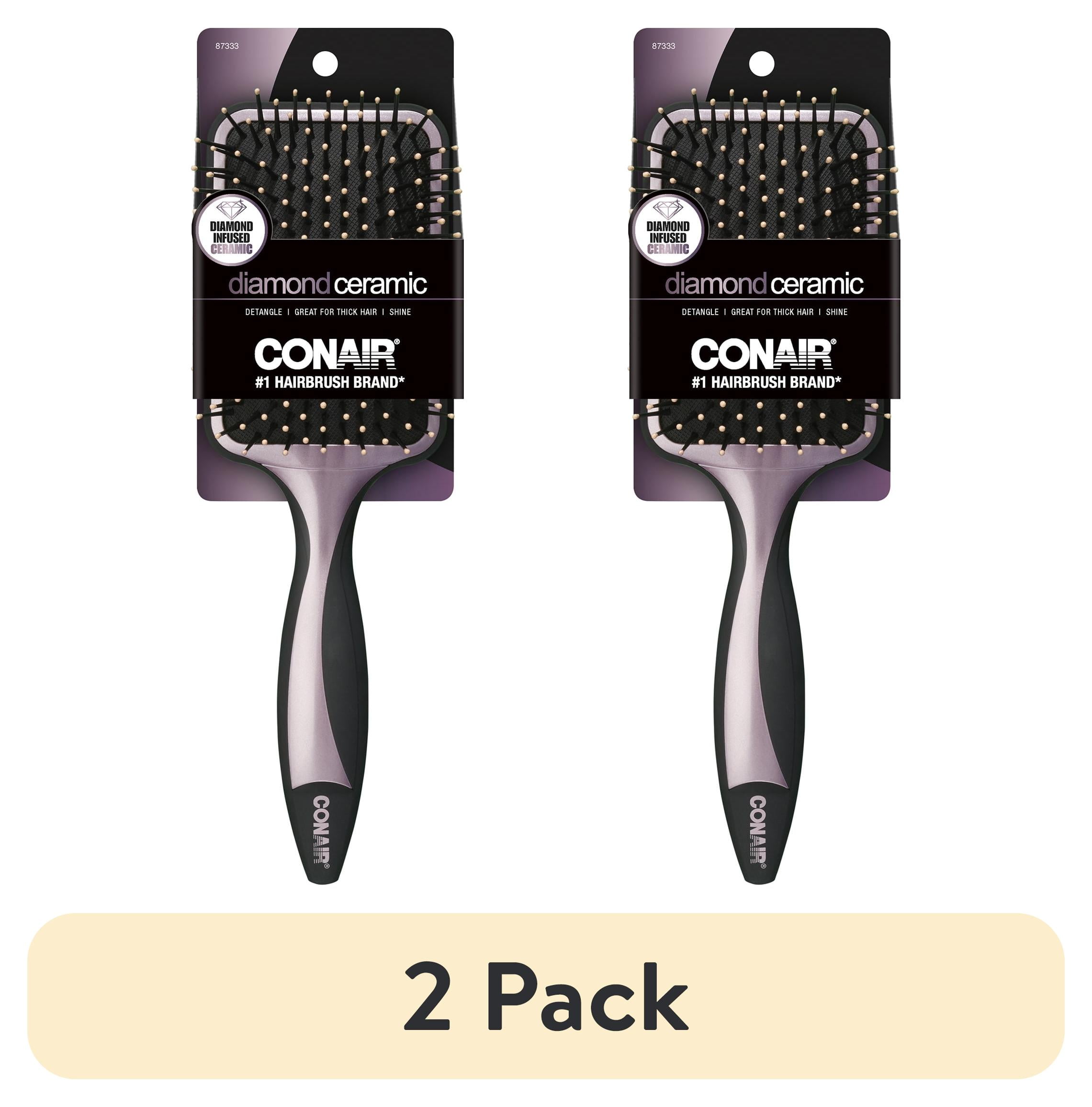 (2 pack) Conair Diamond Ceramic Paddle Brush, Heat-Activated Technology ...