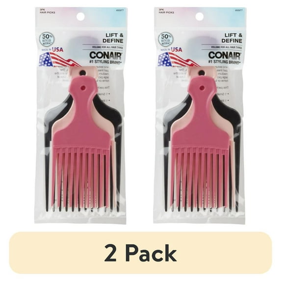 (2 pack) Conair Lift & Define Detangling Hair Pick Combs, 3-Pack with ...