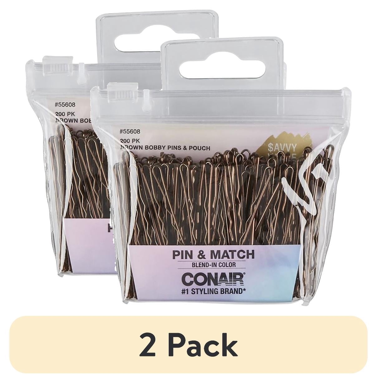 (2 pack) Conair Pin & Match Blend-In Color Metal Bobby Pins, Brown, 200 ...