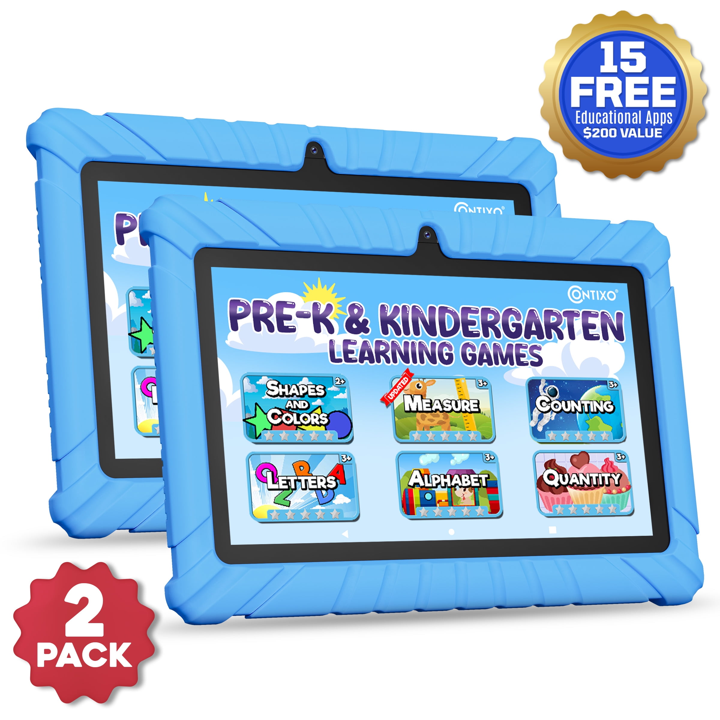 (2 pack) Contixo 7" Kids Tablet, Ages 3-7, Contixo Academy Preloaded ...