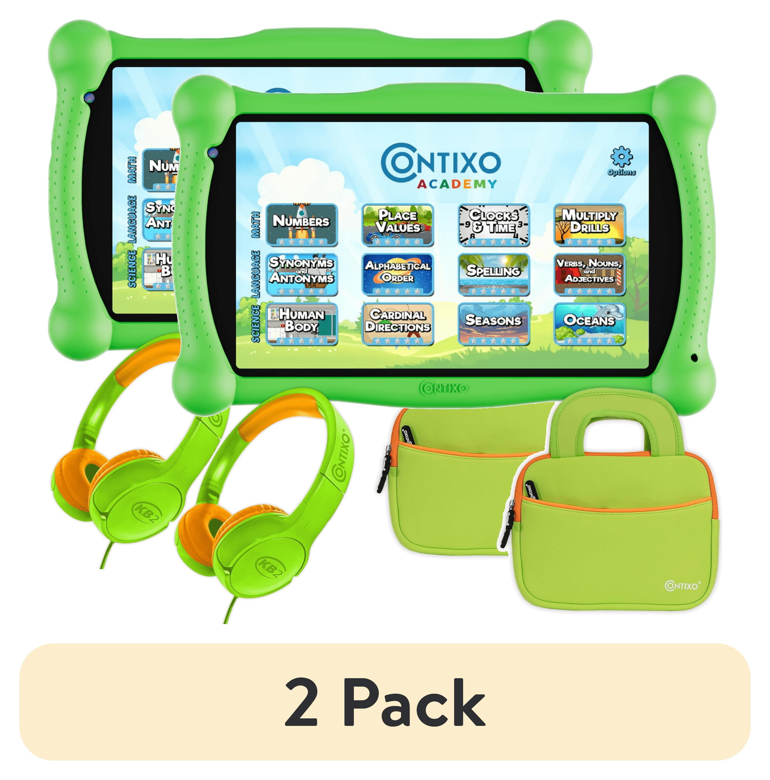 (2 pack) Contixo 7" Kids Tablet Bundle, Kids Ages 3-12, 50 FREE Disney Storybooks, Educational ...