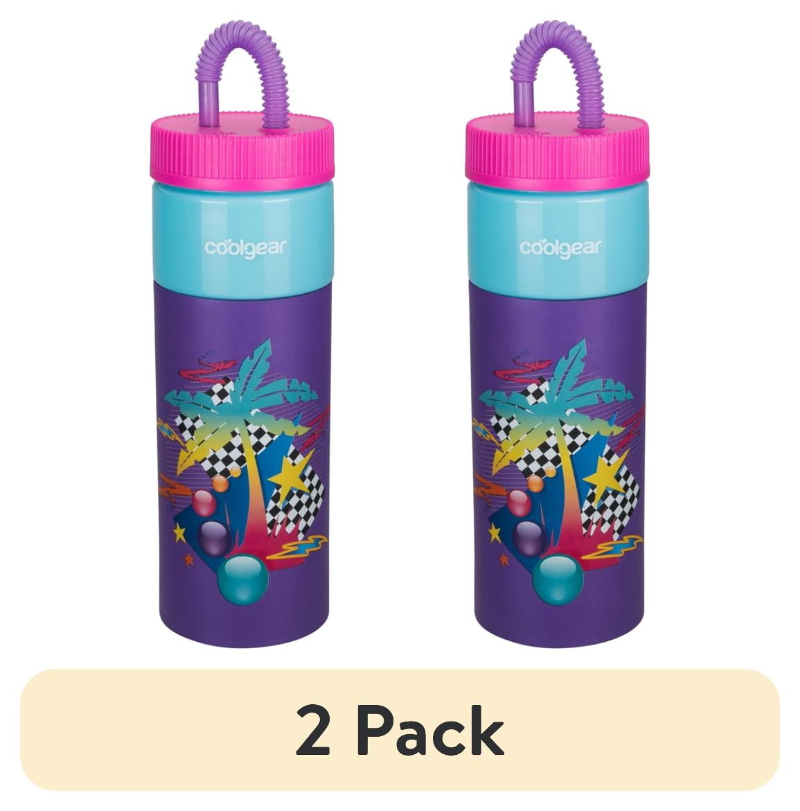 (2 pack) Cool Gear 24oz Plastic Retro Squishy Water Bottle, Palm Trees ...