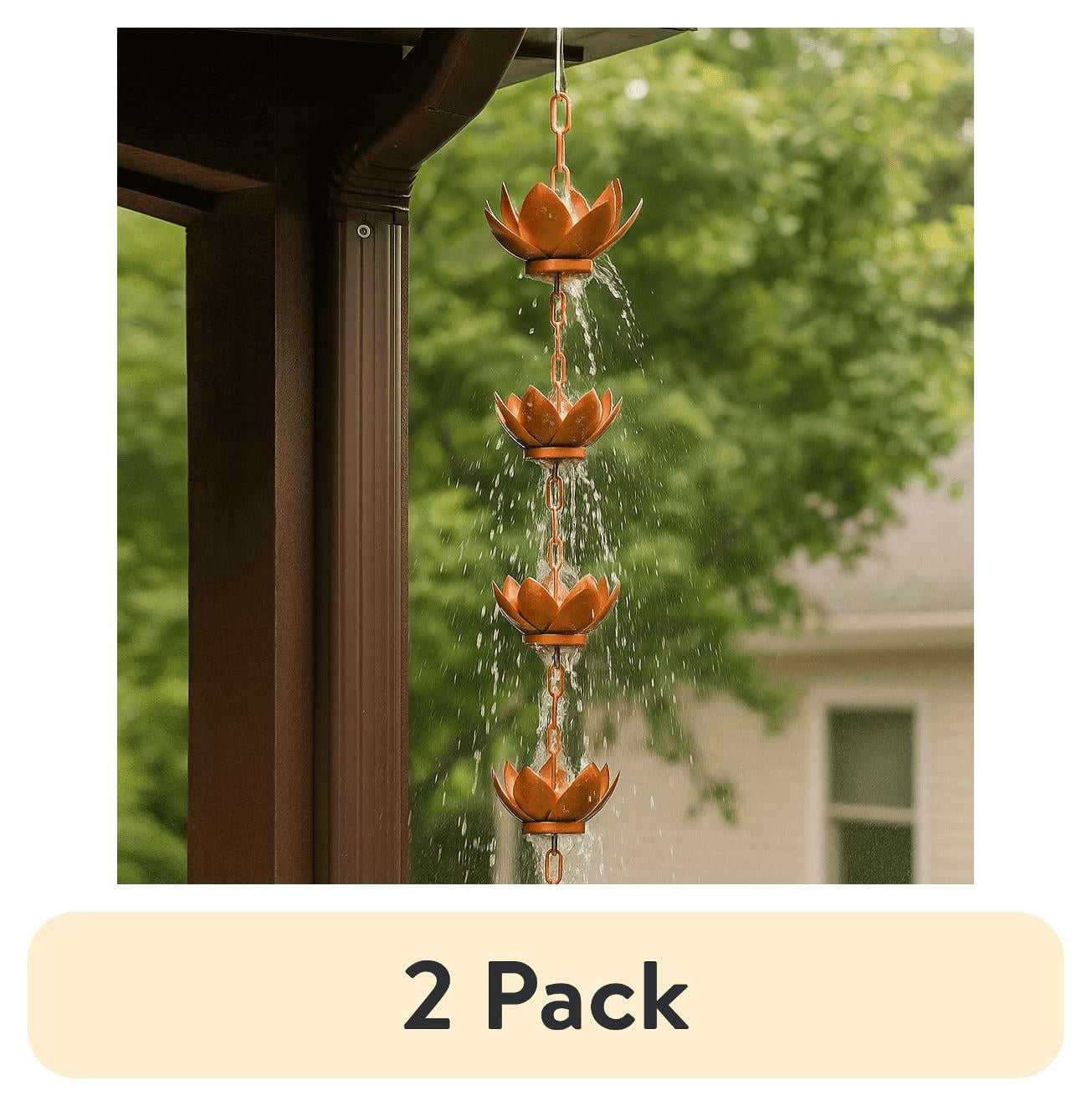 (2 pack) Cooltop 8.5 ft Rain Chain with 12 Lotus Cups for Gutters ...