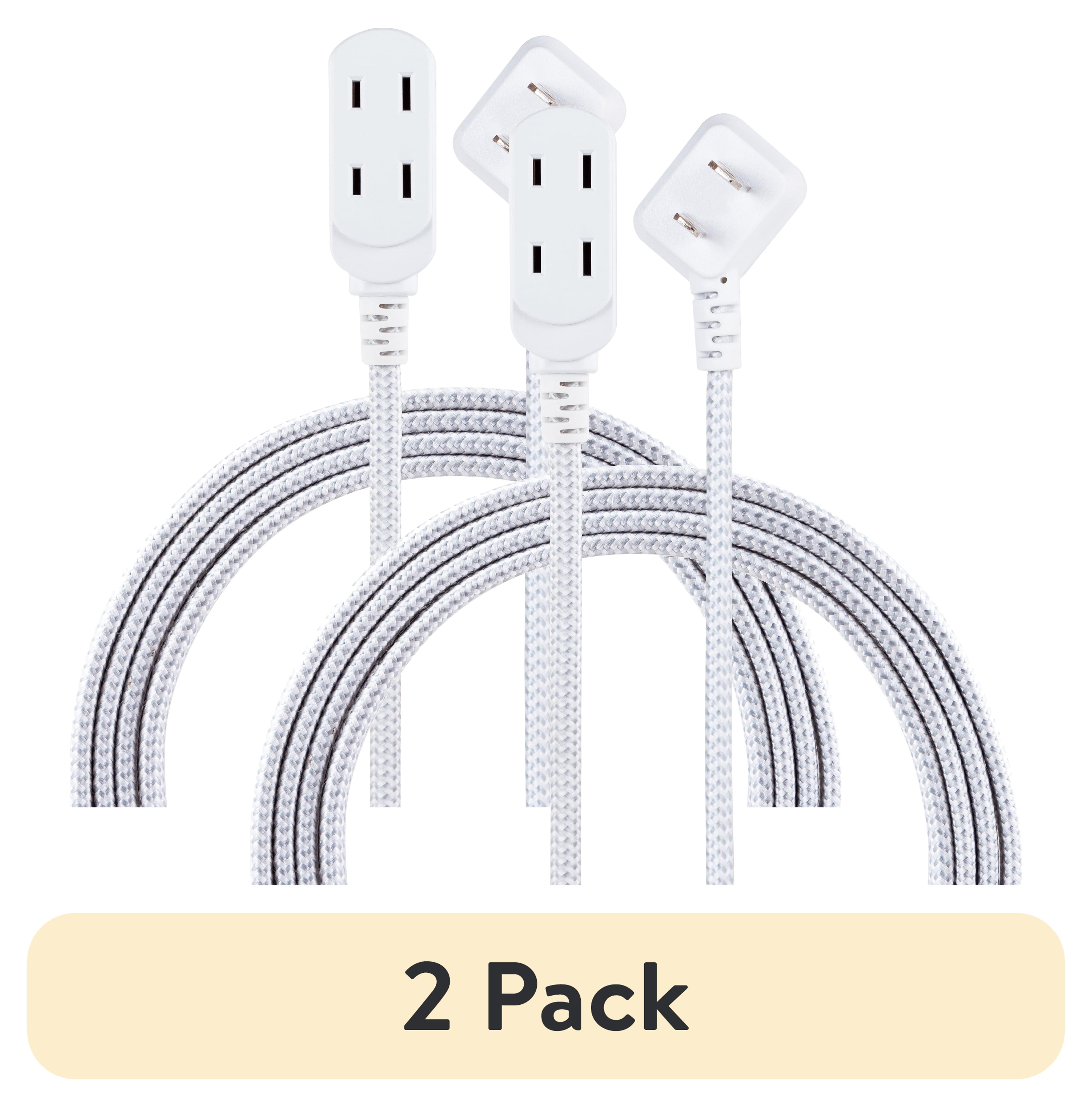 (2 pack) Cordinate Designer Extension Cord, 3-Outlet, White, 8 ft ...