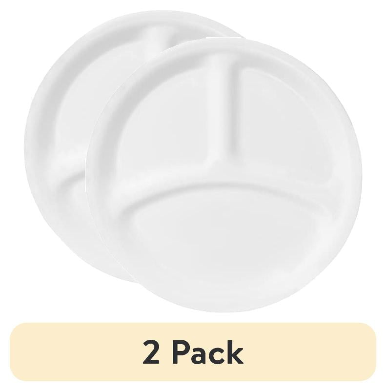 (2 pack) Corelle Winter Frost White, Round Divided Lunch Plate, 8.5 ...