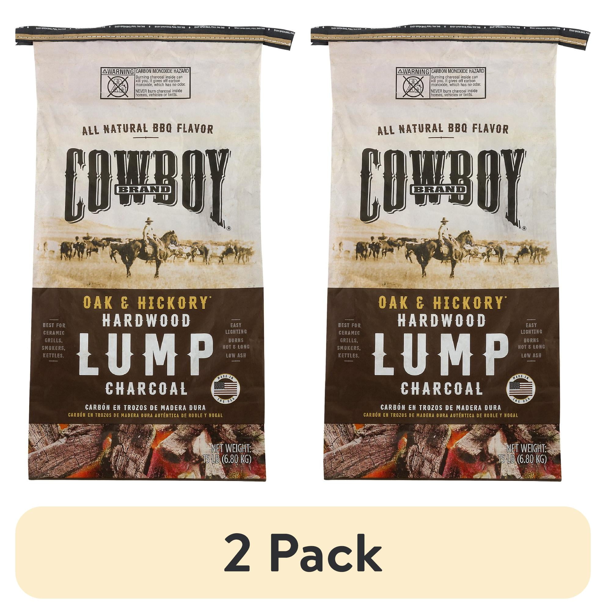 (2 pack) Cowboy 15 Pound Oak & Hickory Lump Charcoal - Walmart.com