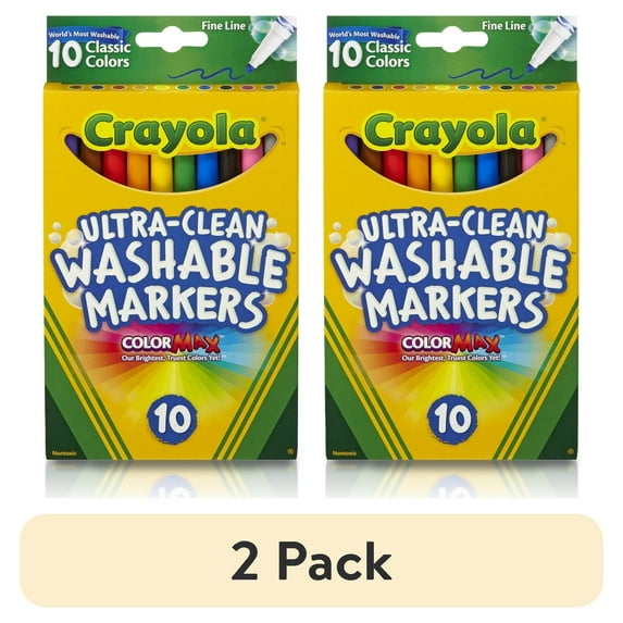 (2 pack) Crayola Ultra-Clean Washable Markers, Fine Line, 10 Ct, School ...