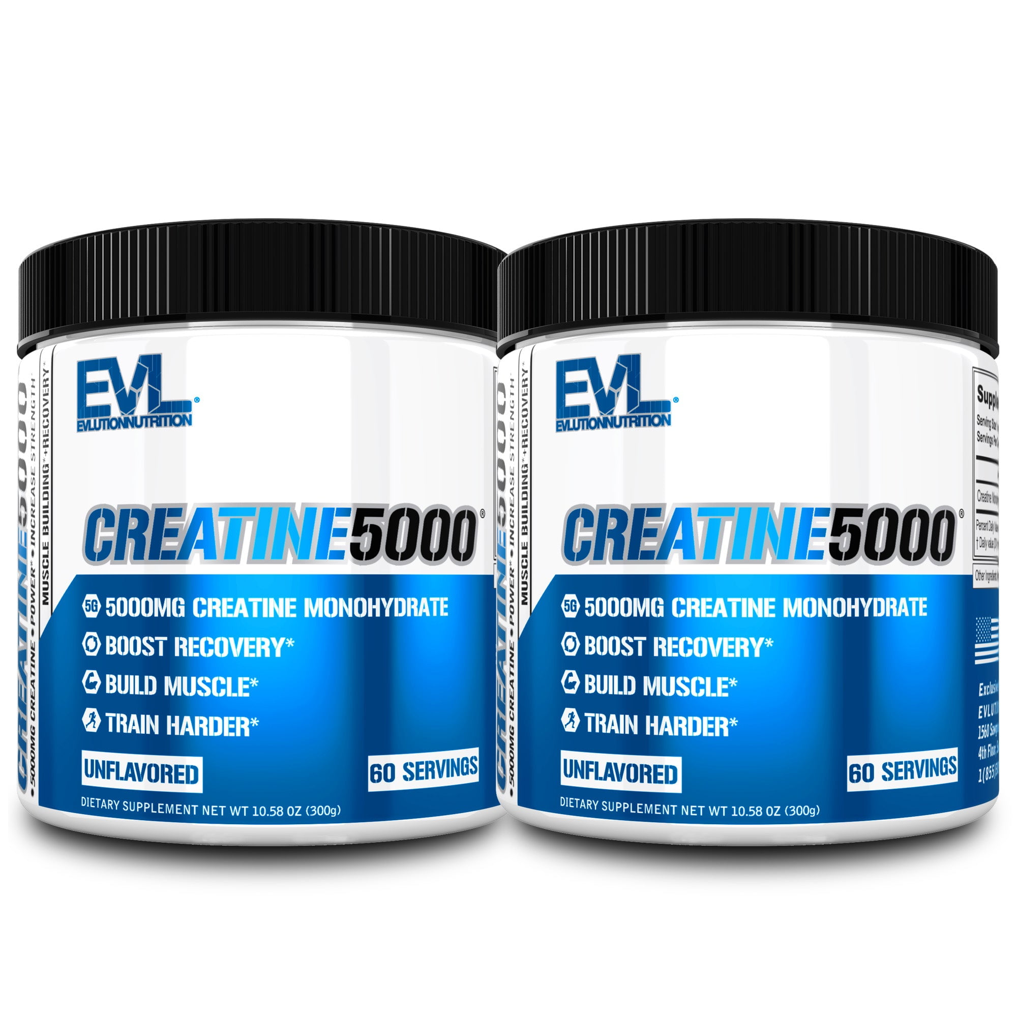 (2 pack) Evlution Nutrition Creatine 5000 - Supports Faster Recovery, Lean Muscle Growth ...