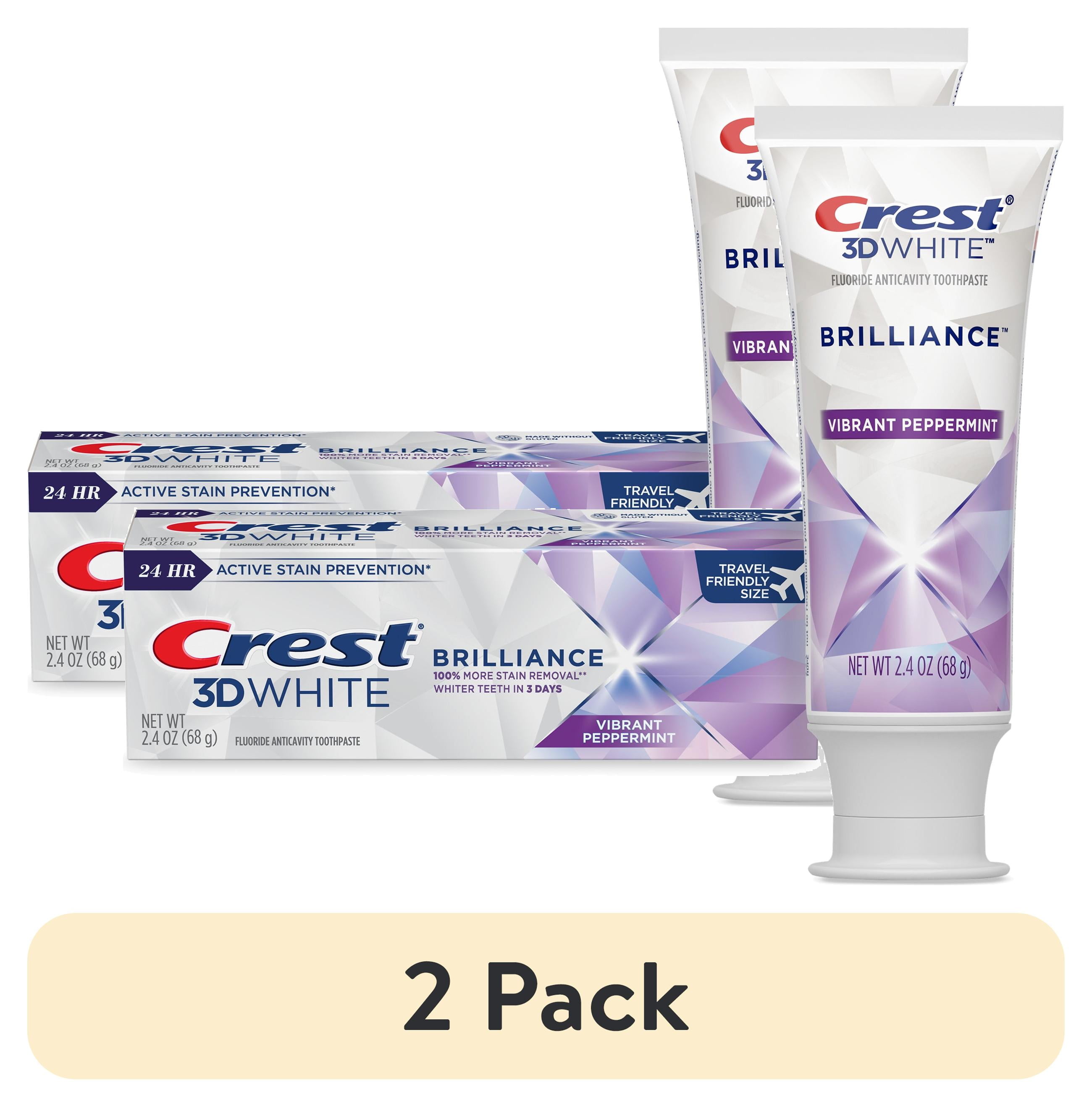 (2 pack) Crest 3D White Brilliance White Toothpaste, Vibrant Peppermint ...