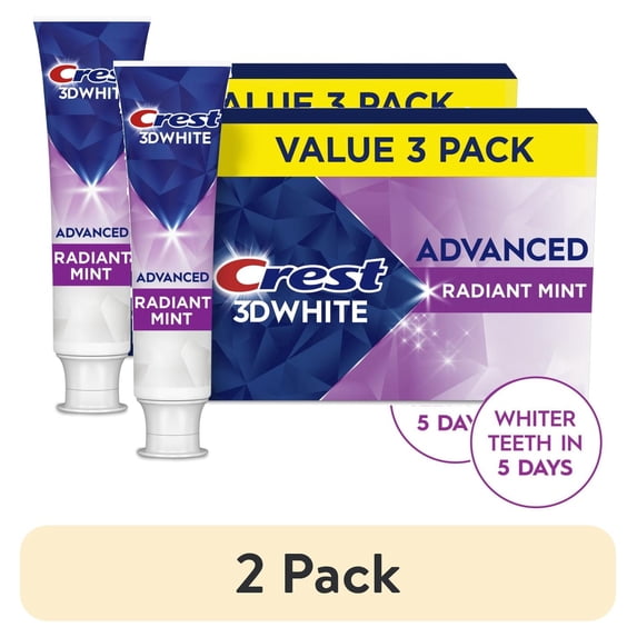 (2 pack) Crest 3DWhite Advanced Teeth Whitening Toothpaste, Radiant ...