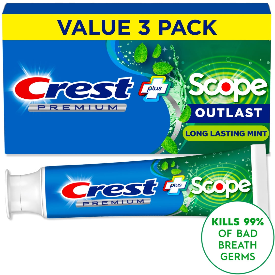 (2 pack) Crest Premium Plus Scope Outlast Fluoride Toothpaste, Long ...