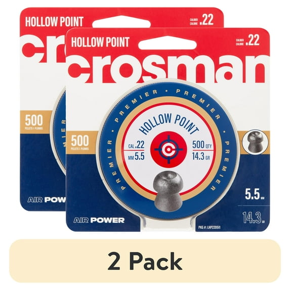 (2 pack) Crosman Premier Hollow Point Pellets, .22 Cal., 14.3 Gr., 500ct, LHP22, Pellet Gun ...