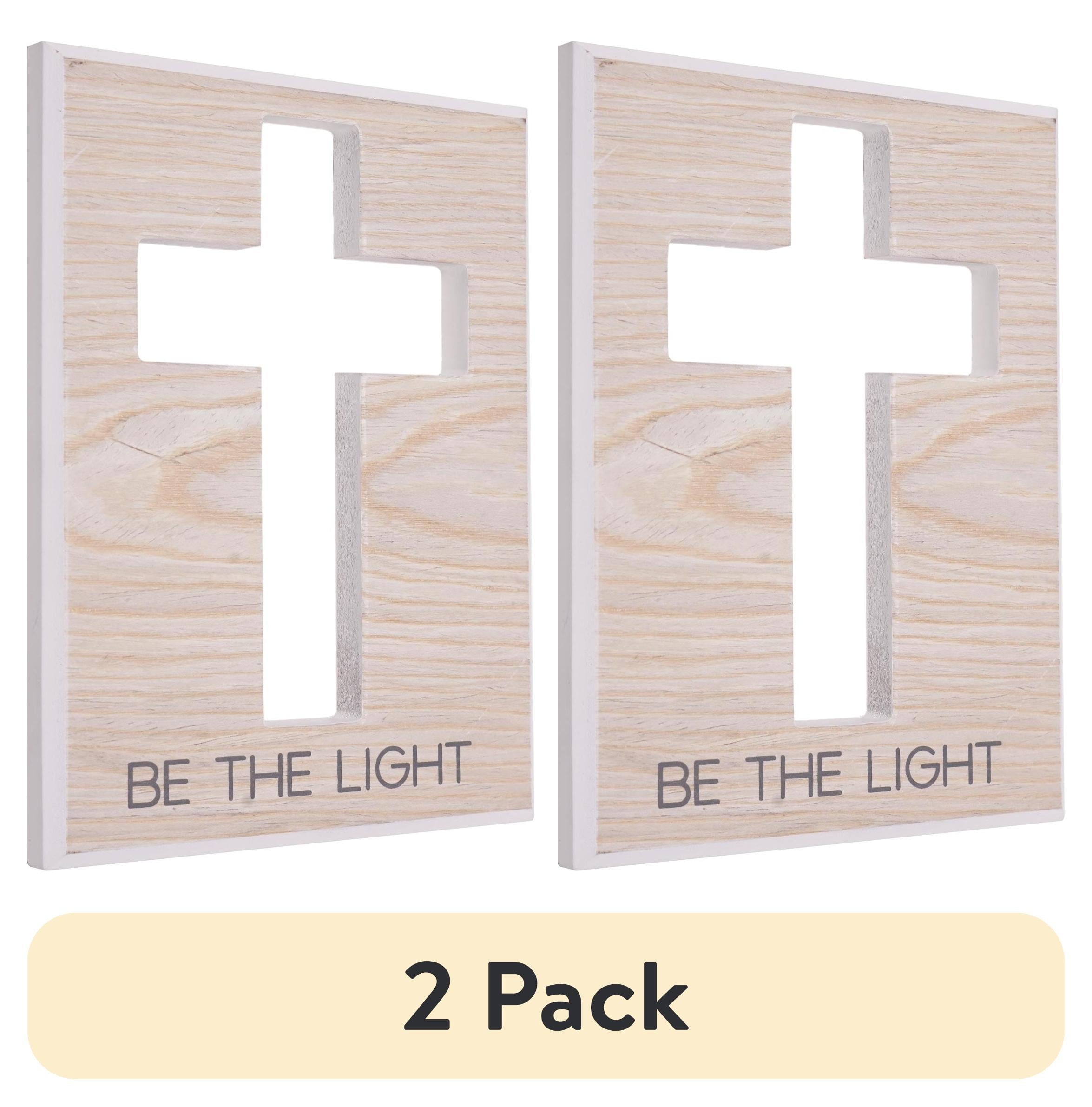 (2 pack) Crystal Art Gallery Be the Light Typographic Cross Wood Wall ...