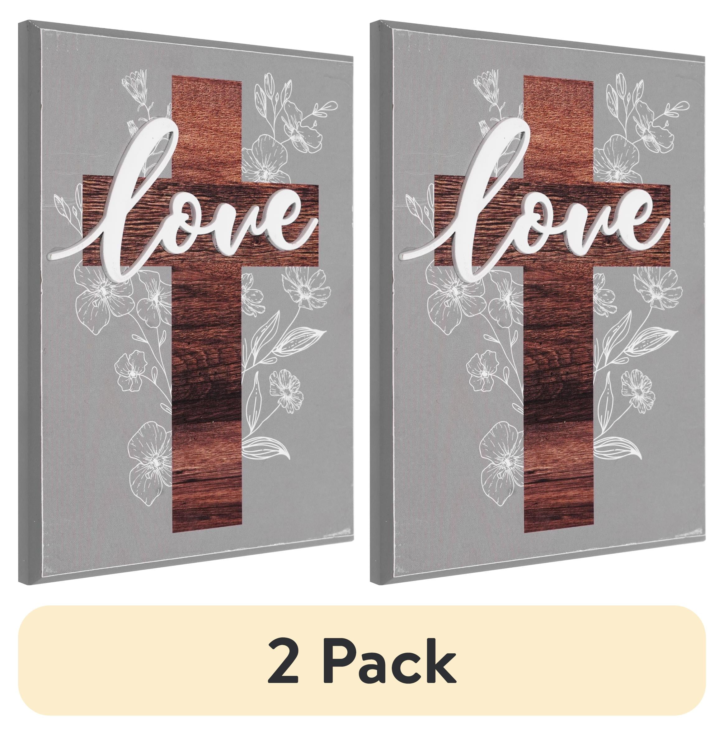 (2 pack) Crystal Art Gallery Love Cross and Florals Typographic Wood ...