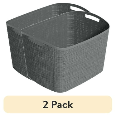 Curver Jute Basket Medium, Resin Plastic Storage Bin, Cool Grey, 4 Pack ...